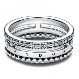 Anello Pandora Signature Logo Pavé e perline 192312C01 - Sabina